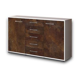 Stil.Zeit Sideboard Dorelly | Korpus Weiß | Rost mit Griffen (136x79x35cm)