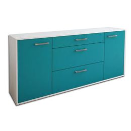 Stil.Zeit Sideboard Eleonora | Korpus Weiß | Tuerkis mit Griffen (180x79x35cm)