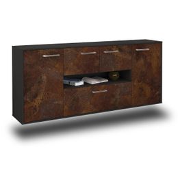 Stil.Zeit Sideboard Warren | Korpus Anthrazit | Rost hängend mit Griffen (180x79x35cm)