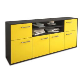 Stil.Zeit Sideboard Emilia | Korpus Anthrazit | Gelb mit Griffen (180x79x35cm)