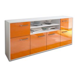 Stil.Zeit Sideboard Emilia | Korpus Weiß | Orange mit Griffen (180x79x35cm)