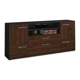 Stil.Zeit Sideboard Eluana | Korpus Anthrazit | Walnuss mit Griffen (180x79x35cm)