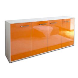 Stil.Zeit Sideboard Elana | Korpus Weiß | Orange mit Griffen (180x79x35cm)