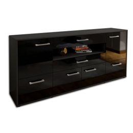 Stil.Zeit Sideboard Emely | Korpus Anthrazit | Schwarz mit Griffen (180x79x35cm)