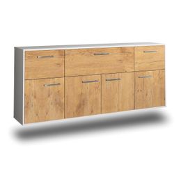 Stil.Zeit Sideboard Roseville | Korpus Weiß | Eiche hängend mit Griffen (180x79x35cm)