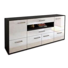 Stil.Zeit Sideboard Emely | Korpus Anthrazit | Weiß mit Griffen (180x79x35cm)