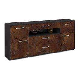 Stil.Zeit Sideboard Emma | Korpus Anthrazit | Rost mit Griffen (180x79x35cm)