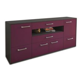 Stil.Zeit Sideboard Emely | Korpus Anthrazit | Lila mit Griffen (180x79x35cm)