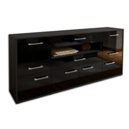 Stil.Zeit Sideboard Emerelda | Korpus Anthrazit | Schwarz mit Griffen (180x79x35cm)