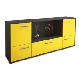 Stil.Zeit Sideboard Elvezia | Korpus Anthrazit | Gelb mit Griffen (180x79x35cm)