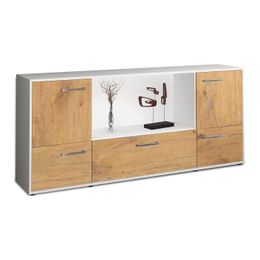 Stil.Zeit Sideboard Elvezia | Korpus Weiß | Eiche mit Griffen (180x79x35cm)