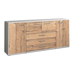 Stil.Zeit Sideboard Eliana | Korpus Weiß | Pinie mit Griffen (180x79x35cm)