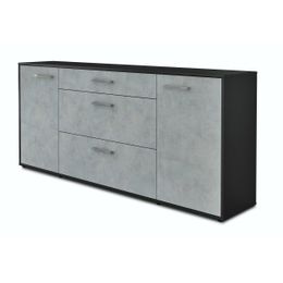 Stil.Zeit Sideboard Eleonora | Korpus Anthrazit | Beton mit Griffen (180x79x35cm)