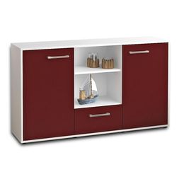 Stil.Zeit Sideboard Desideria | Korpus Weiß | Bordeaux mit Griffen (136x79x35cm)