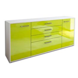 Stil.Zeit Sideboard Eleni | Korpus Weiß | Gruen mit Griffen (180x79x35cm)