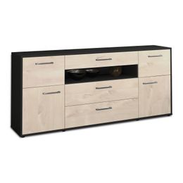 Stil.Zeit Sideboard Emma | Korpus Anthrazit | Zeder mit Griffen (180x79x35cm)