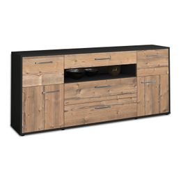 Stil.Zeit Sideboard Emma | Korpus Anthrazit | Pinie mit Griffen (180x79x35cm)