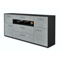 Stil.Zeit Sideboard Emma | Korpus Anthrazit | Beton mit Griffen (180x79x35cm)