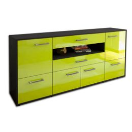 Stil.Zeit Sideboard Emely | Korpus Anthrazit | Gruen mit Griffen (180x79x35cm)