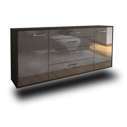 Stil.Zeit Sideboard Bridgeport | Korpus Anthrazit | Grau hängend mit Griffen (180x79x35cm)