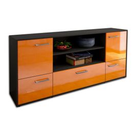 Stil.Zeit Sideboard Emanuela | Korpus Anthrazit | Orange mit Griffen (180x79x35cm)