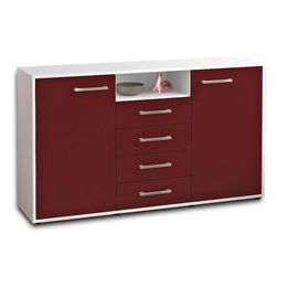 Stil.Zeit Sideboard Donnice | Korpus Weiß | Bordeaux mit Griffen (136x79x35cm)