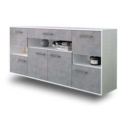 Stil.Zeit Sideboard Downey | Korpus Weiß | Beton hängend mit Griffen (180x79x35cm)