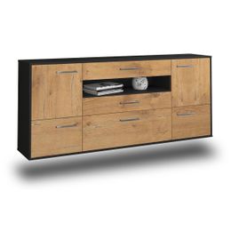 Stil.Zeit Sideboard Savannah | Korpus Anthrazit | Eiche hängend mit Griffen (180x79x35cm)