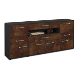 Stil.Zeit Sideboard Emerelda | Korpus Anthrazit | Rost mit Griffen (180x79x35cm)