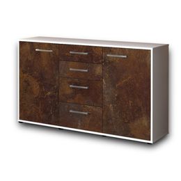 Stil.Zeit Sideboard Donna | Korpus Weiß | Rost mit Griffen (136x79x35cm)