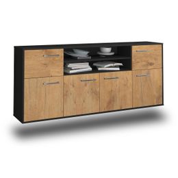 Stil.Zeit Sideboard Cedar Rapids | Korpus Anthrazit | Eiche hängend mit Griffen (180x79x35cm)