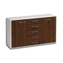 Stil.Zeit Sideboard Dorelly | Korpus Weiß | Walnuss mit Griffen (136x79x35cm)