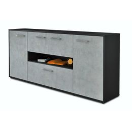 Stil.Zeit Sideboard Elisabetta | Korpus Anthrazit | Beton mit Griffen (180x79x35cm)