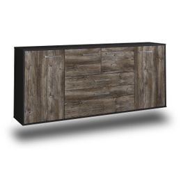 Stil.Zeit Sideboard Orange | Korpus Anthrazit | Treibholz hängend mit Griffen (180x79x35cm)