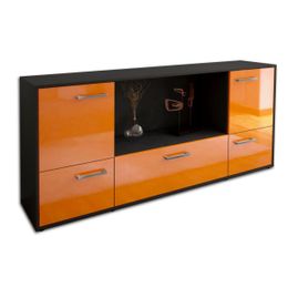 Stil.Zeit Sideboard Elvezia | Korpus Anthrazit | Orange mit Griffen (180x79x35cm)