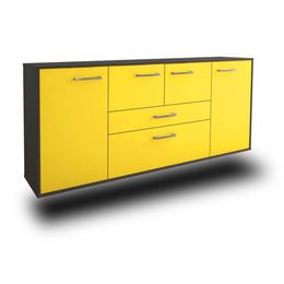 Stil.Zeit Sideboard Orange | Korpus Anthrazit | Gelb hängend mit Griffen (180x79x35cm)