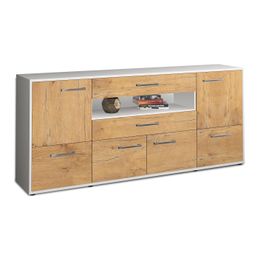 Stil.Zeit Sideboard Emely | Korpus Weiß | Eiche mit Griffen (180x79x35cm)