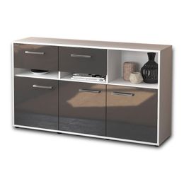 Stil.Zeit Sideboard Dorotea | Korpus Weiß | Grau mit Griffen (136x79x35cm)