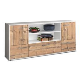 Stil.Zeit Sideboard Emanuela | Korpus Weiß | Pinie mit Griffen (180x79x35cm)