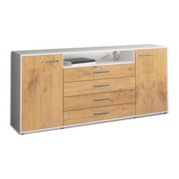 Stil.Zeit Sideboard Enzo | Korpus Weiß | Eiche mit Griffen (180x79x35cm)