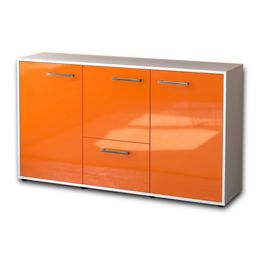 Stil.Zeit Sideboard Diana | Korpus Weiß | Orange mit Griffen (136x79x35cm)