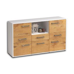 Stil.Zeit Sideboard Dominika | Korpus Weiß | Eiche mit Griffen (136x79x35cm)