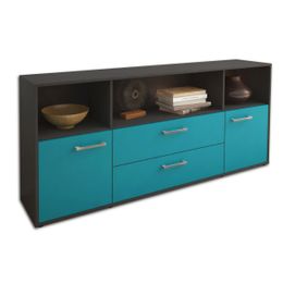 Stil.Zeit Sideboard Enza | Korpus Anthrazit | Tuerkis mit Griffen (180x79x35cm)