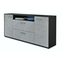 Stil.Zeit Sideboard Erina | Korpus Anthrazit | Beton mit Griffen (180x79x35cm)