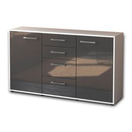 Stil.Zeit Sideboard Donna | Korpus Weiß | Grau mit Griffen (136x79x35cm)