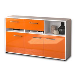 Stil.Zeit Sideboard Dorotea | Korpus Weiß | Orange mit Griffen (136x79x35cm)