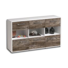 Stil.Zeit Sideboard Dorett | Korpus Weiß | Treibholz mit Griffen (136x79x35cm)