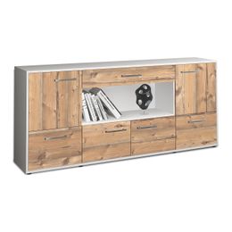 Stil.Zeit Sideboard ELSA | Korpus Weiß | Pinie mit Griffen (180x79x35cm)