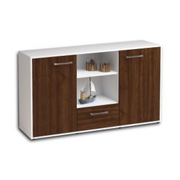 Stil.Zeit Sideboard Desideria | Korpus Weiß | Walnuss mit Griffen (136x79x35cm)