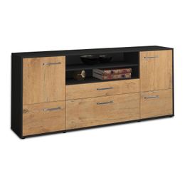 Stil.Zeit Sideboard Eluana | Korpus Anthrazit | Eiche mit Griffen (180x79x35cm)